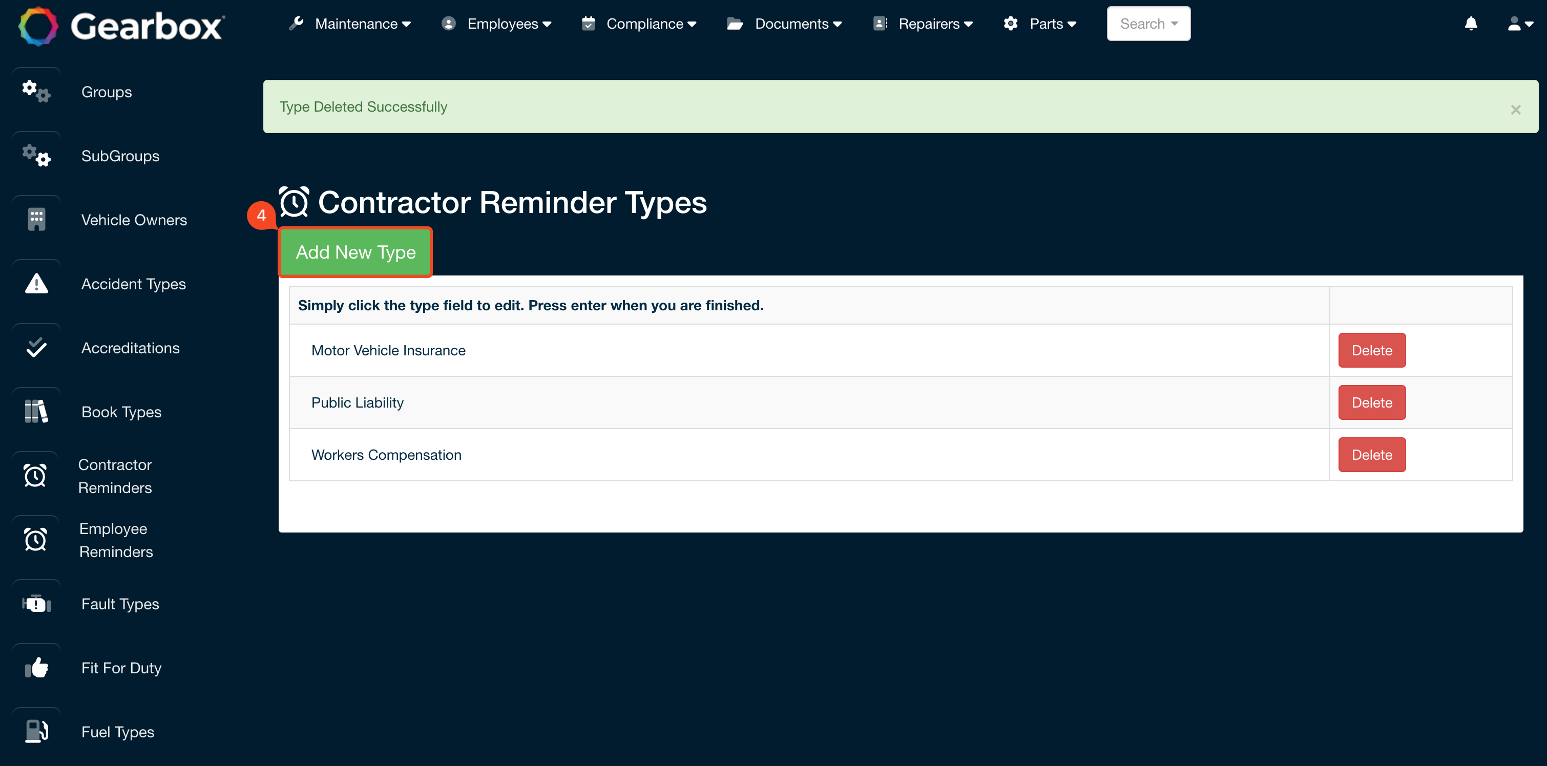 Adding Contractor Reminder Types – Support Central