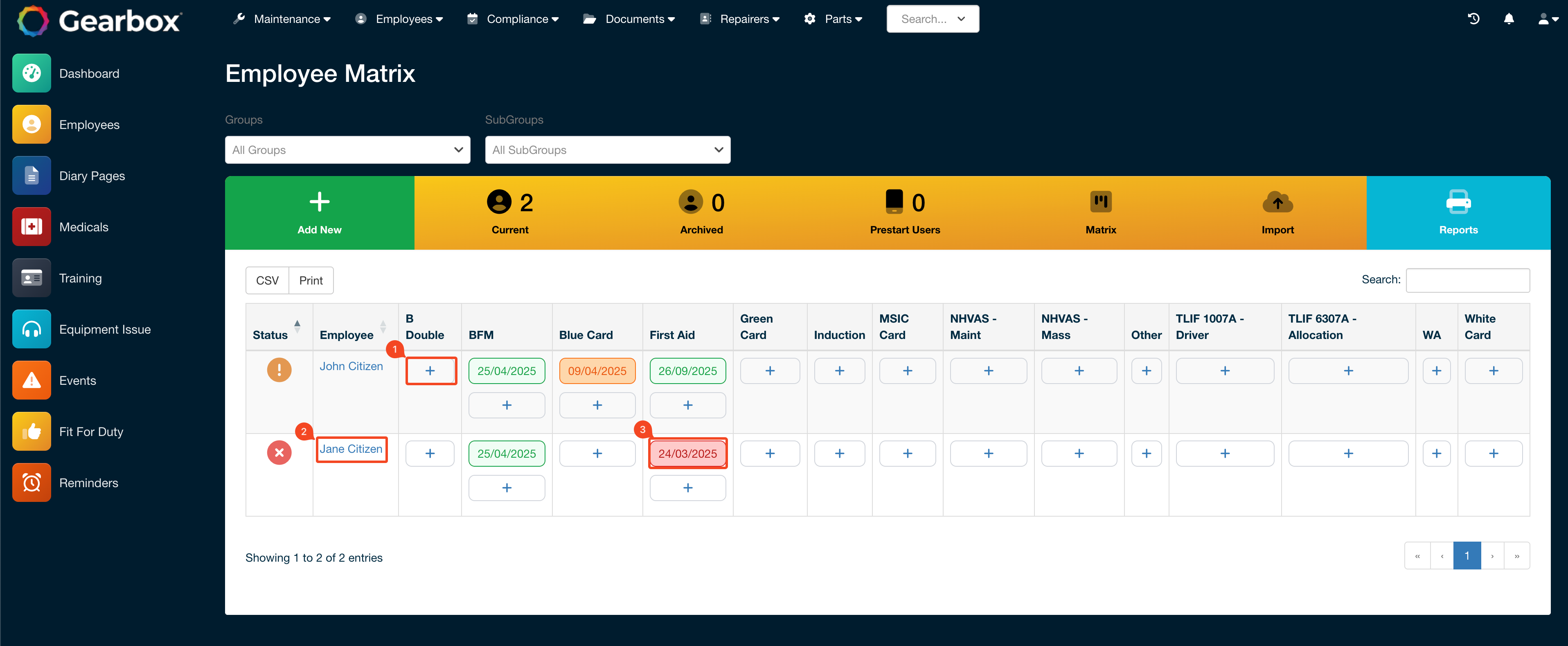 Employee Matrix – Support Central