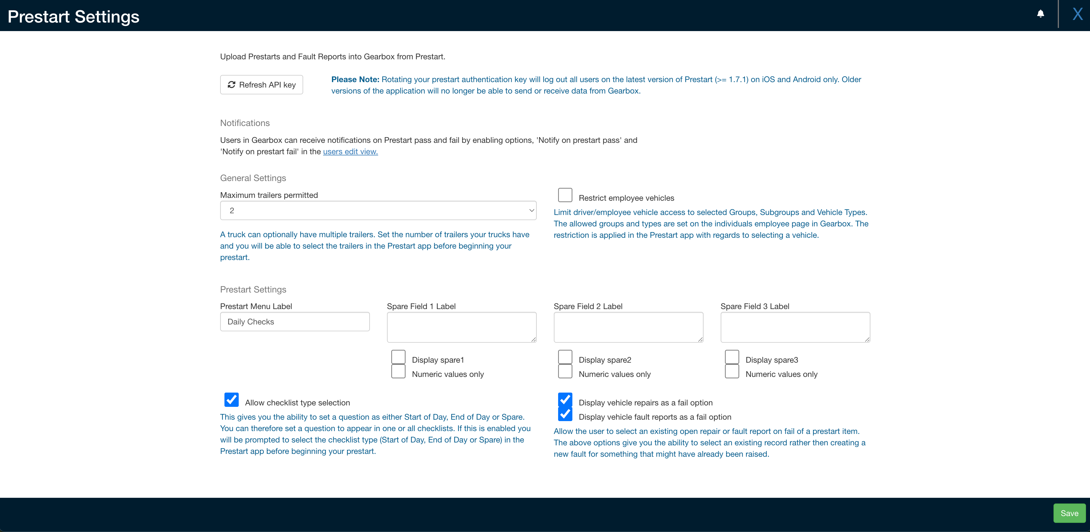 Configure Prestart Settings – Support Central