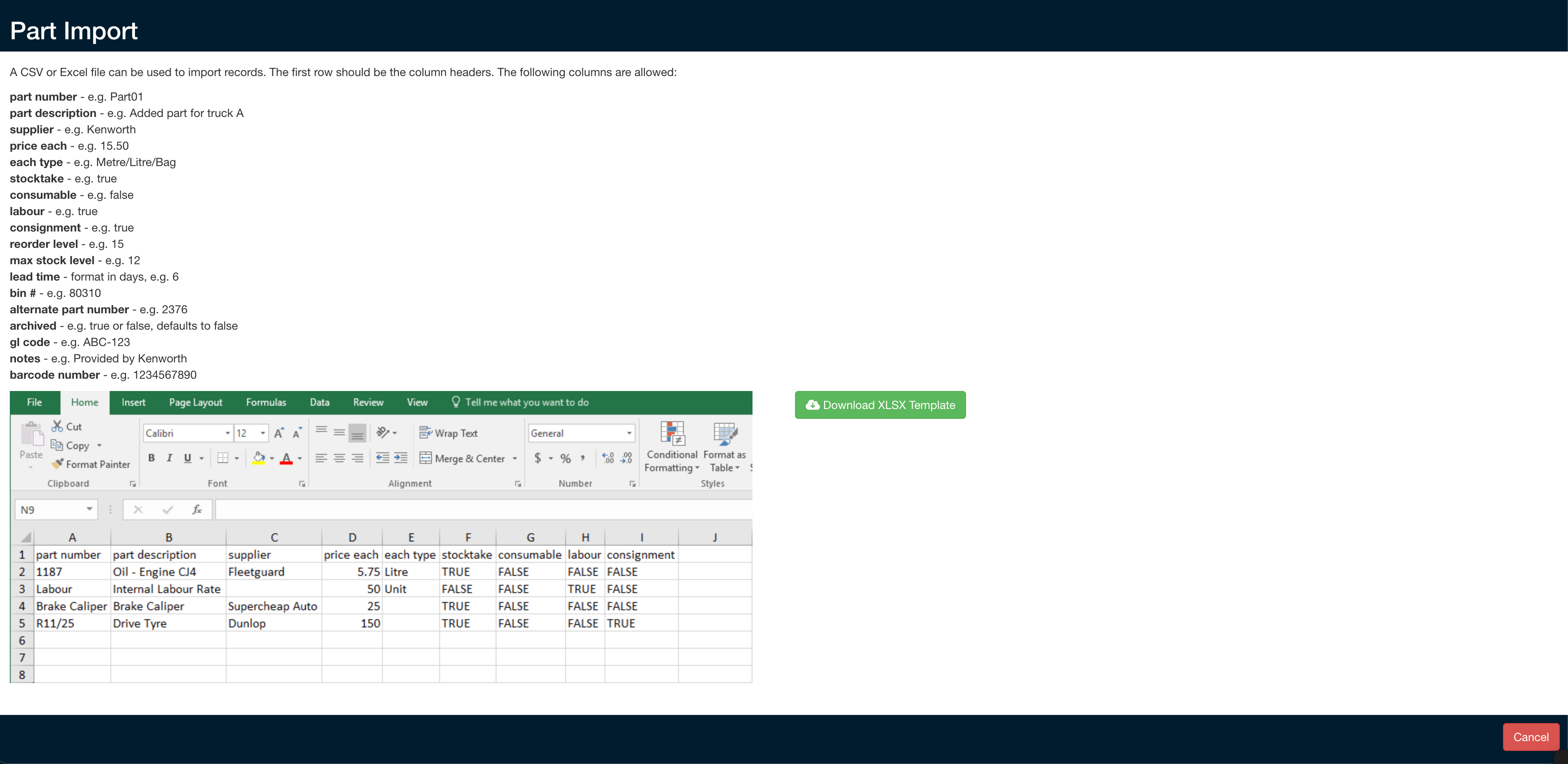 Parts Register – Support Central
