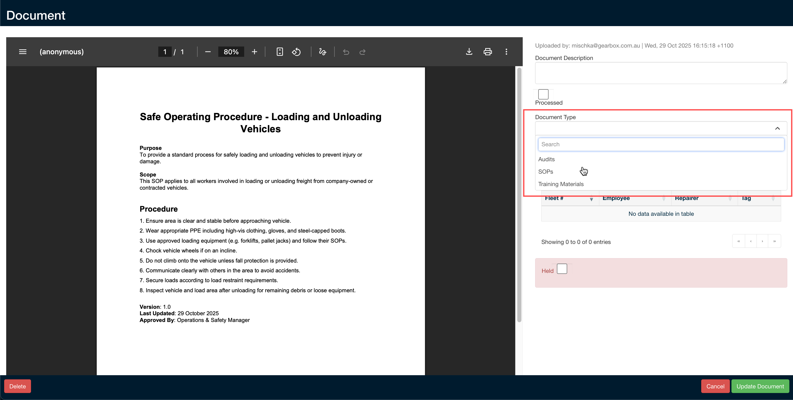 Document Types – Support Central