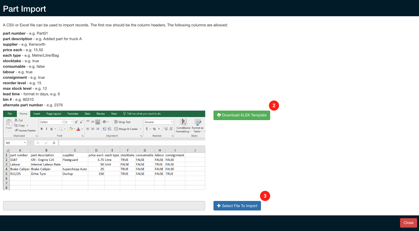 Parts Register – Support Central