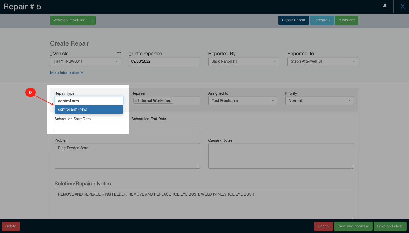 Repair Types and Settings – Support Central