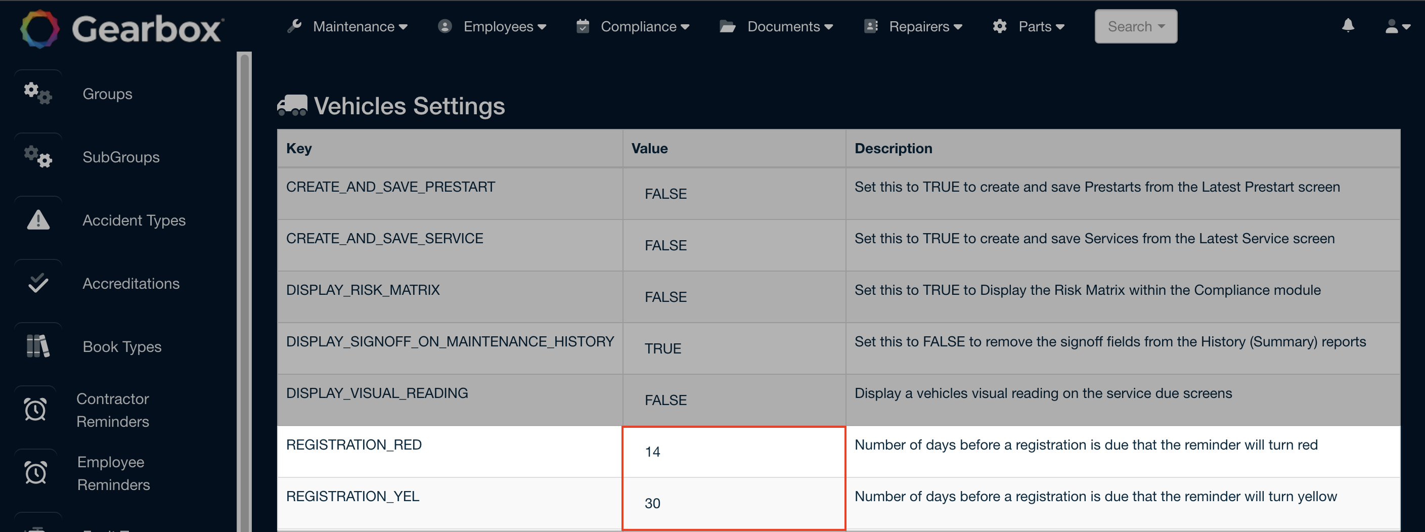 Add or Edit Vehicle Registration Warning Intervals – Support Central