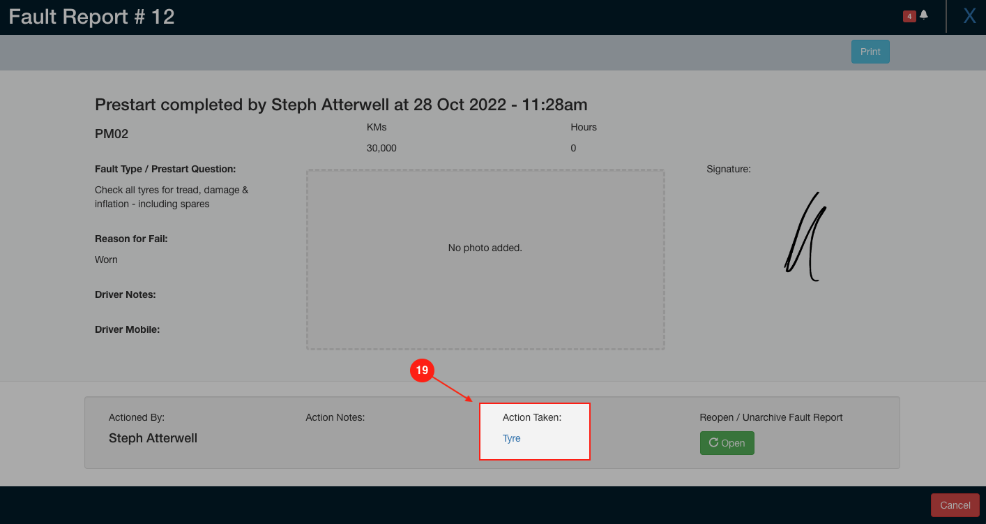 Action a Fault Report – Support Central
