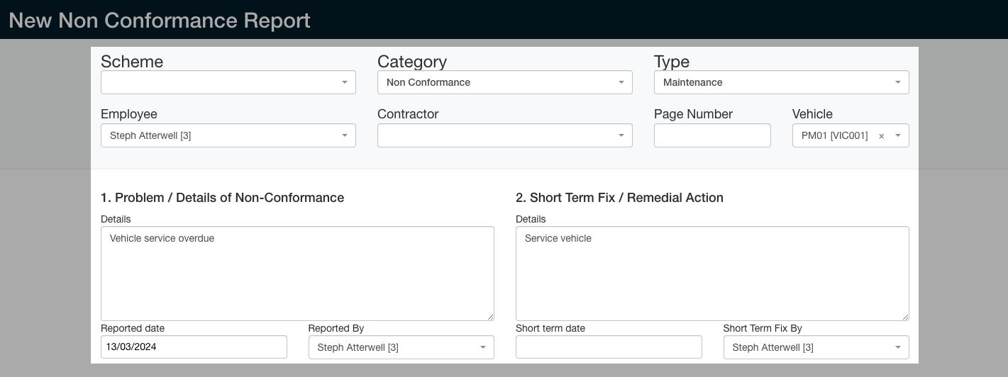 Non Conformance Types – Support Central