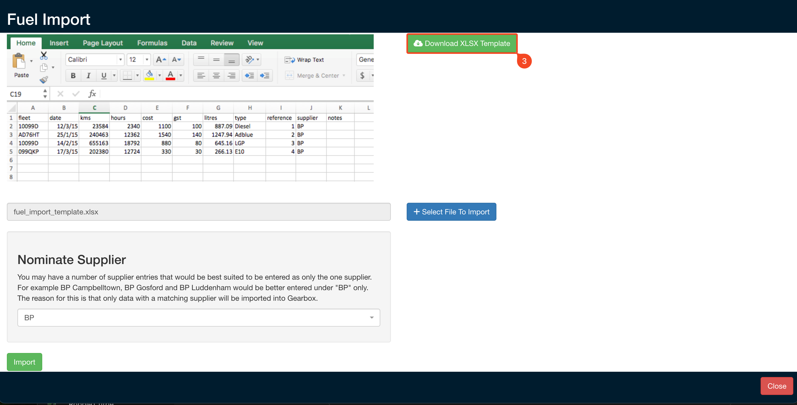 Import Fuel Data from Excel – Support Central