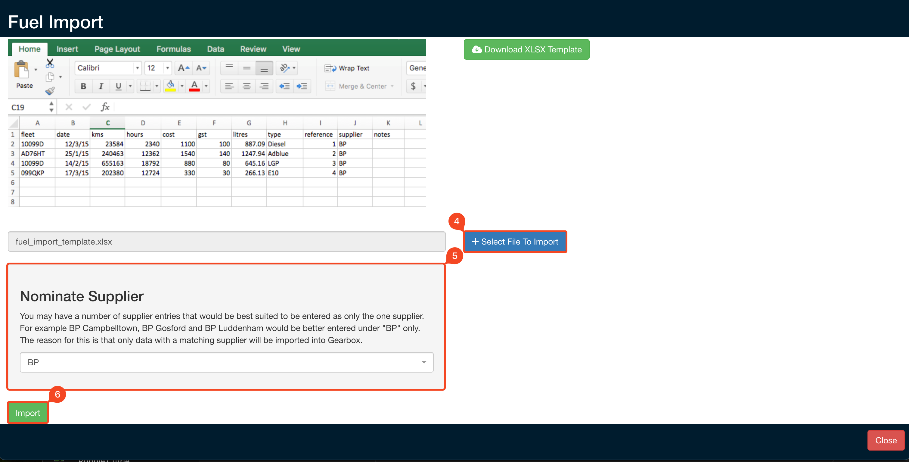Import Fuel Data from Excel – Support Central