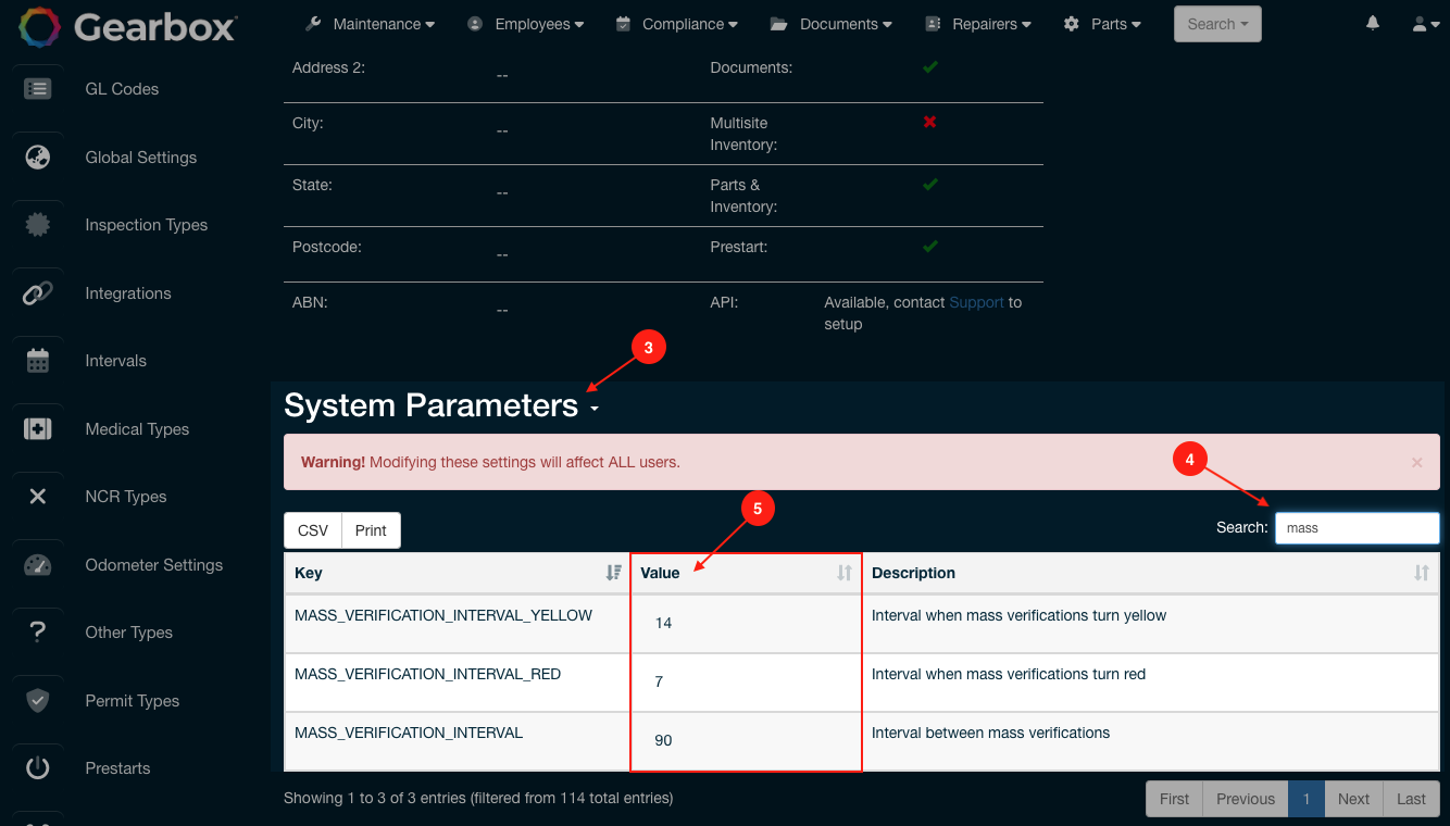 Edit Mass Verification Intervals – Support Central