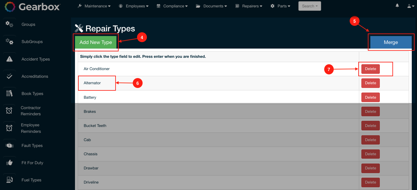 Repair Types and Settings – Support Central
