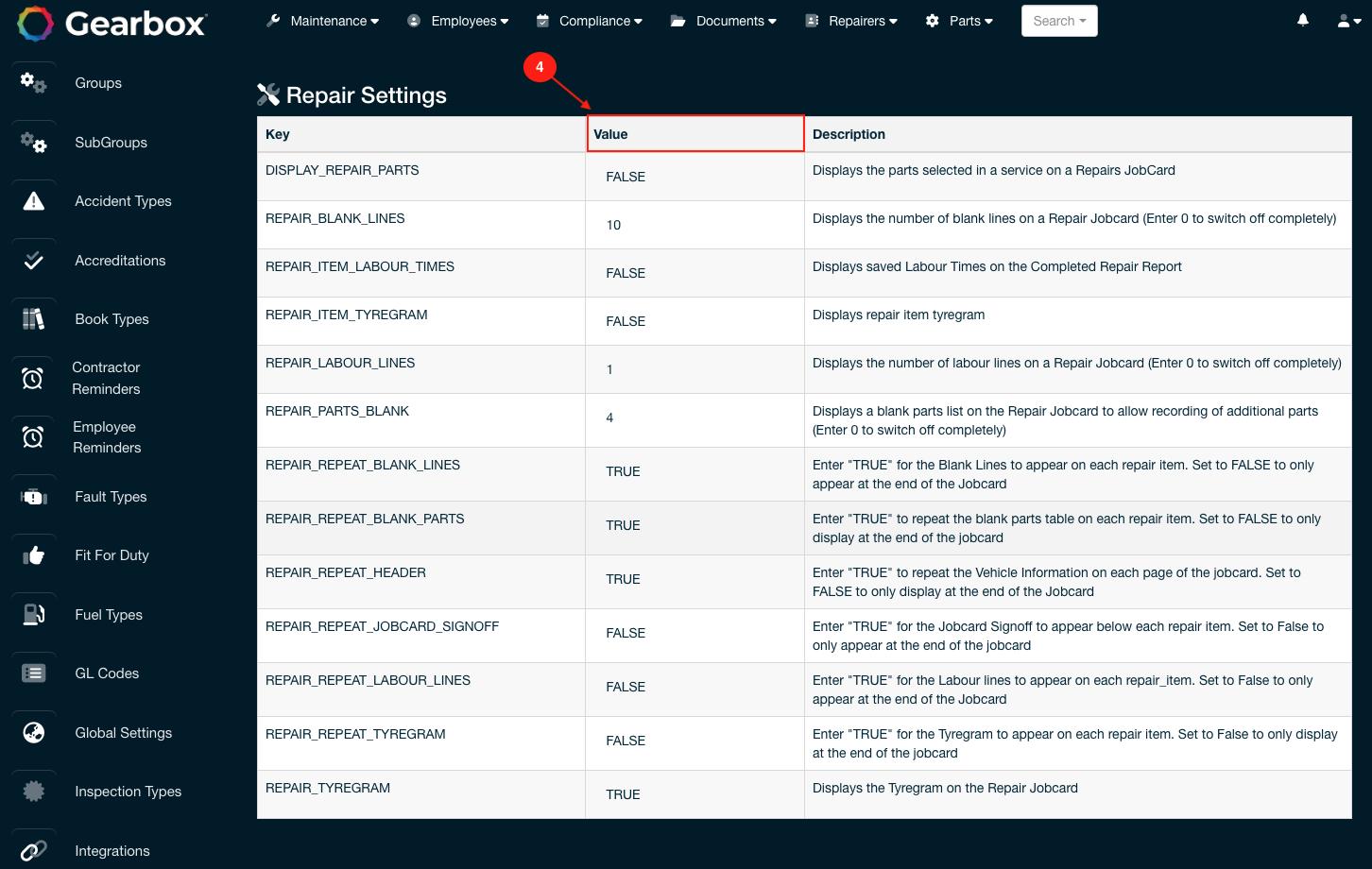 Repair Types and Settings – Support Central