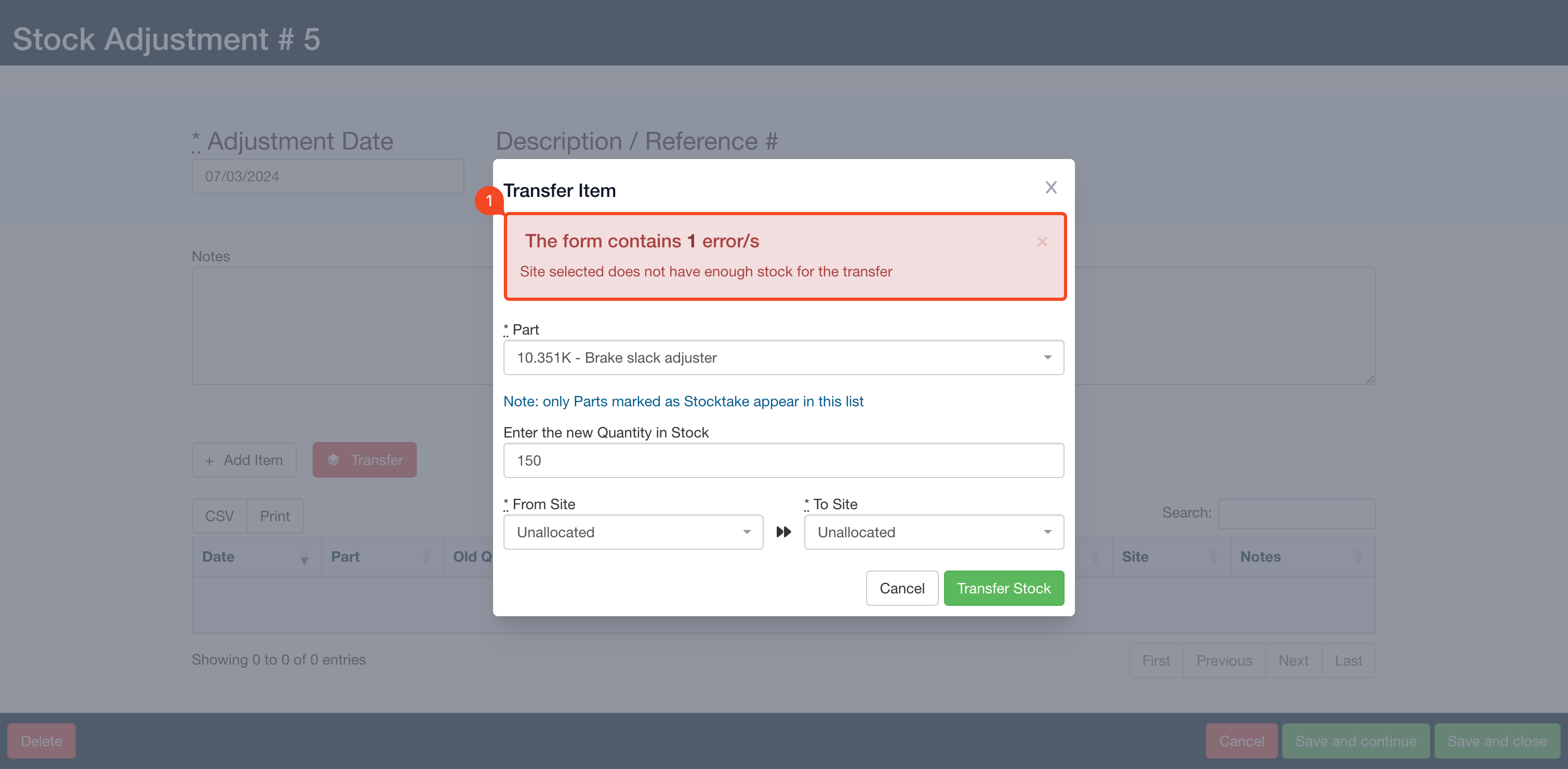 Stock Adjustments – Support Central