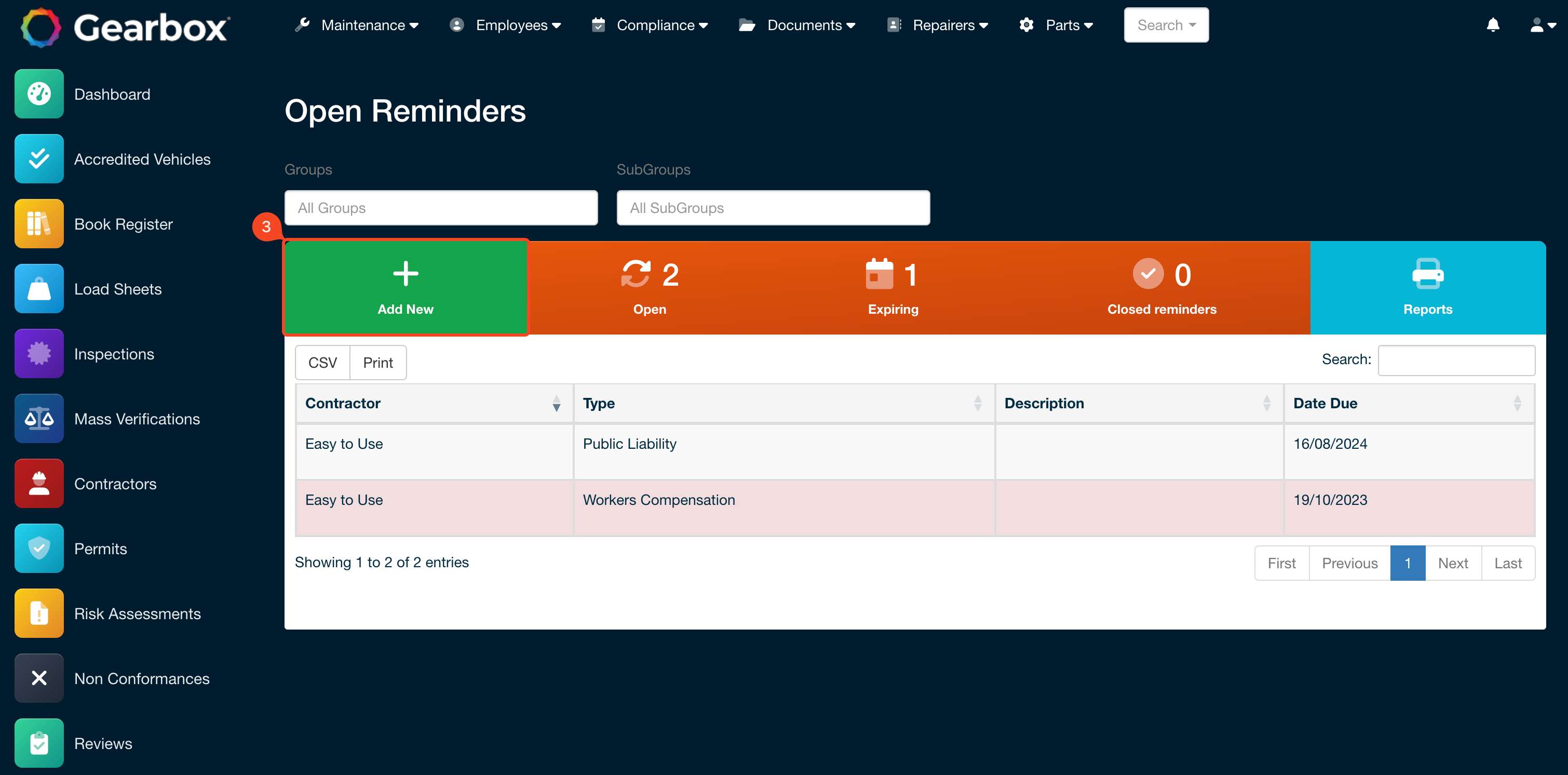Adding Contractor Reminders – Support Central