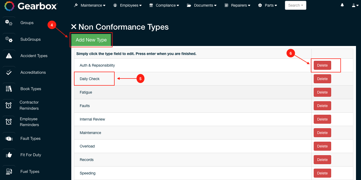Non Conformance Types Support Central