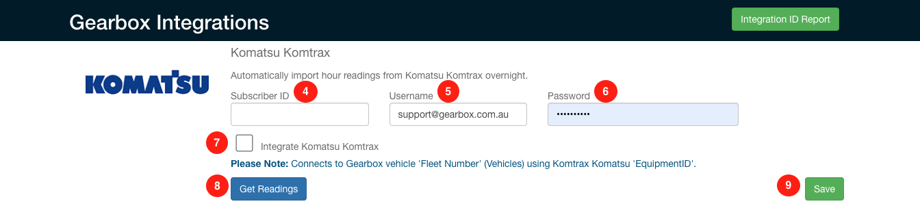 Komatsu Komtrax integration – Support Central