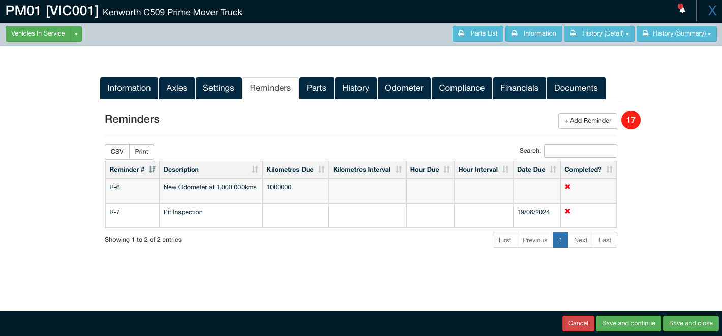 Asset/Vehicle Record Overview – Support Central