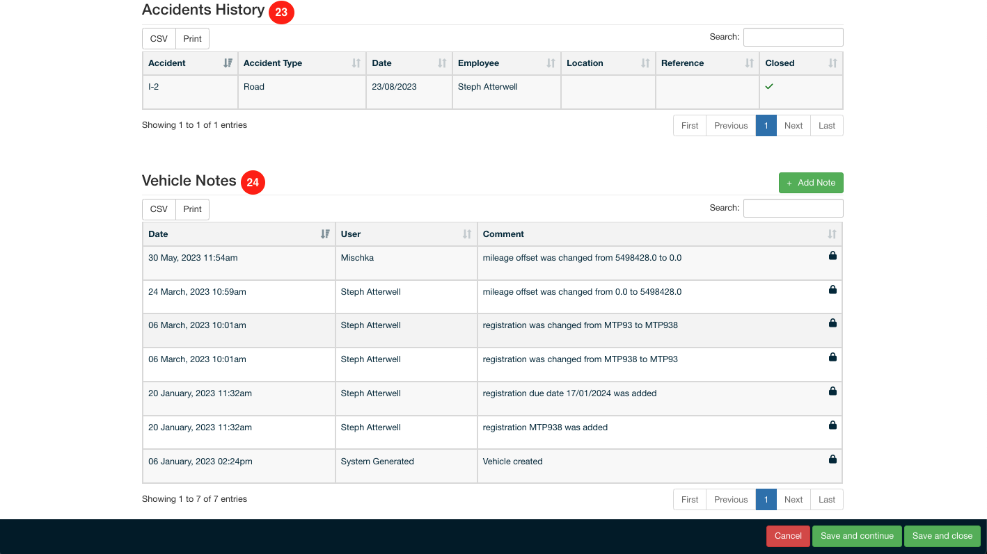 Asset/Vehicle Record Overview – Support Central