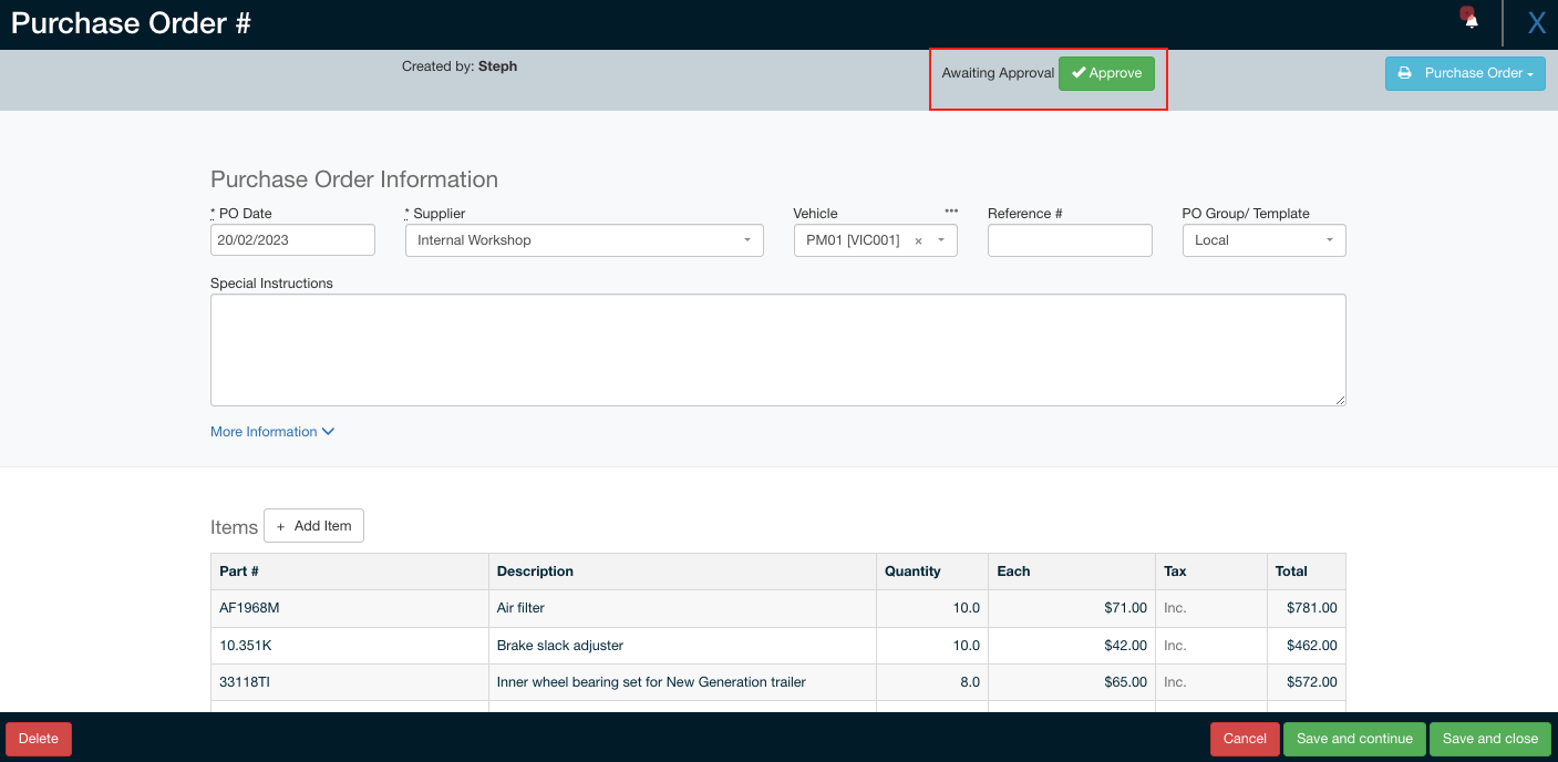 Setting Purchase Order Limits – Support Central