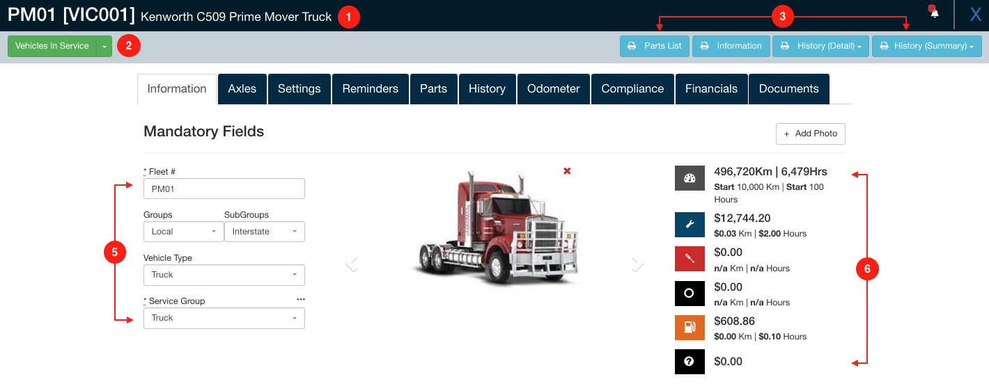 Asset/Vehicle Record Overview – Support Central