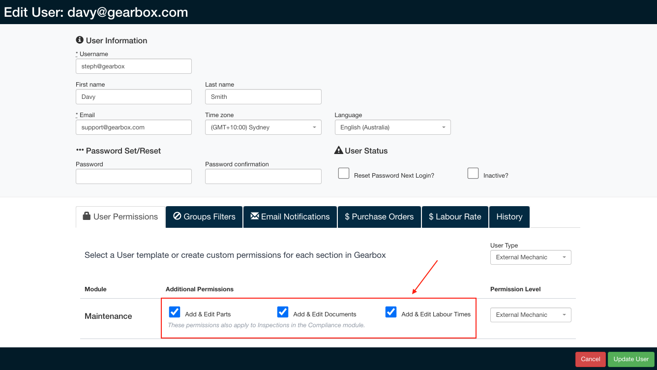 External & Internal Mechanic User Permissions – Support Central