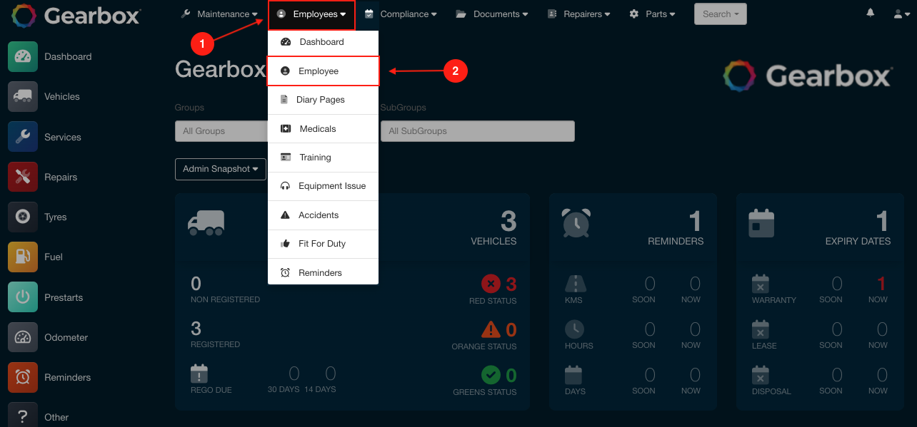 Prestart Group, Subgroup and Vehicle Type Filters – Support Central